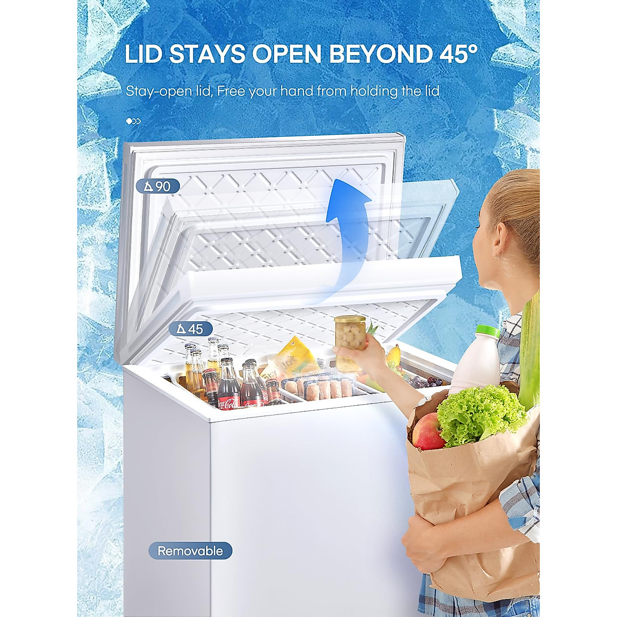 FOHERE 7.0 Cu.Ft Chest Freezer, Compact Deep Freezer with Three Removable Basket, Free Standing Top Open Door, Adjustable Temperature, For Kitchen Garage Office Bar, White