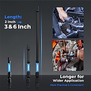 toolant 6" Impact Long Torx Bit Set 13pcs (TT7-TT40), 1/4 Hex-Shank S2 Steel Security Torx Bit Set, Tamper Proof Star Bit Set with CNC Machined Tips, Magnetic Impact Bit Holder and Storage Box