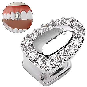 ZJchao Single Tooth Grillz, Hip Hop Teeth Decoration, Single Tooth Gorgeous Teeth Accessory Decoration for Halloween Party Hip Hop Show(Single silver door)