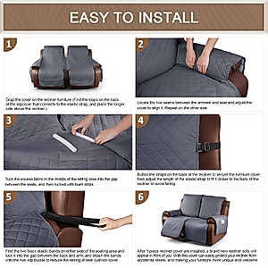 KinCam Waterproof Loveseat Recliner Cover, Reclining Loveseat Covers for 2 Seat, Recliner Sofa Cover Furniture Protector with Elastic Straps for Kids, Pets, Gray