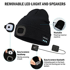 Bluetooth Beanie Hat with Light, Unique Tech Gifts for Men Husband Him Teen, Wireless Headphones for Fishing Jogging Working, Christmas Stocking Stuffers Blue
