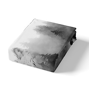 Castle Fairy Wolf Printed Bedding Set,Misty Woods Duvet Cover for Kids Teen Boys Girls,Natural Landscape Comforter Cover Decorative Room,Wild Animals Quilt Cover with 2 Pillowcases,King Size