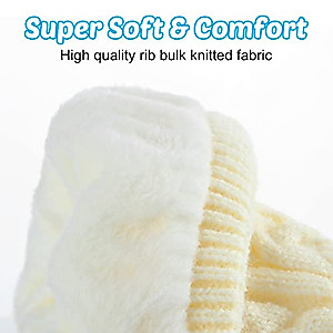 SATINIOR 3 Pieces Fleece Lined Baby Beanie Hat with Bow, Infant Newborn Toddler Kids Winter Warm Knit Cap for Boys Girls (Beige, Pink, Grey,0-6 Months)