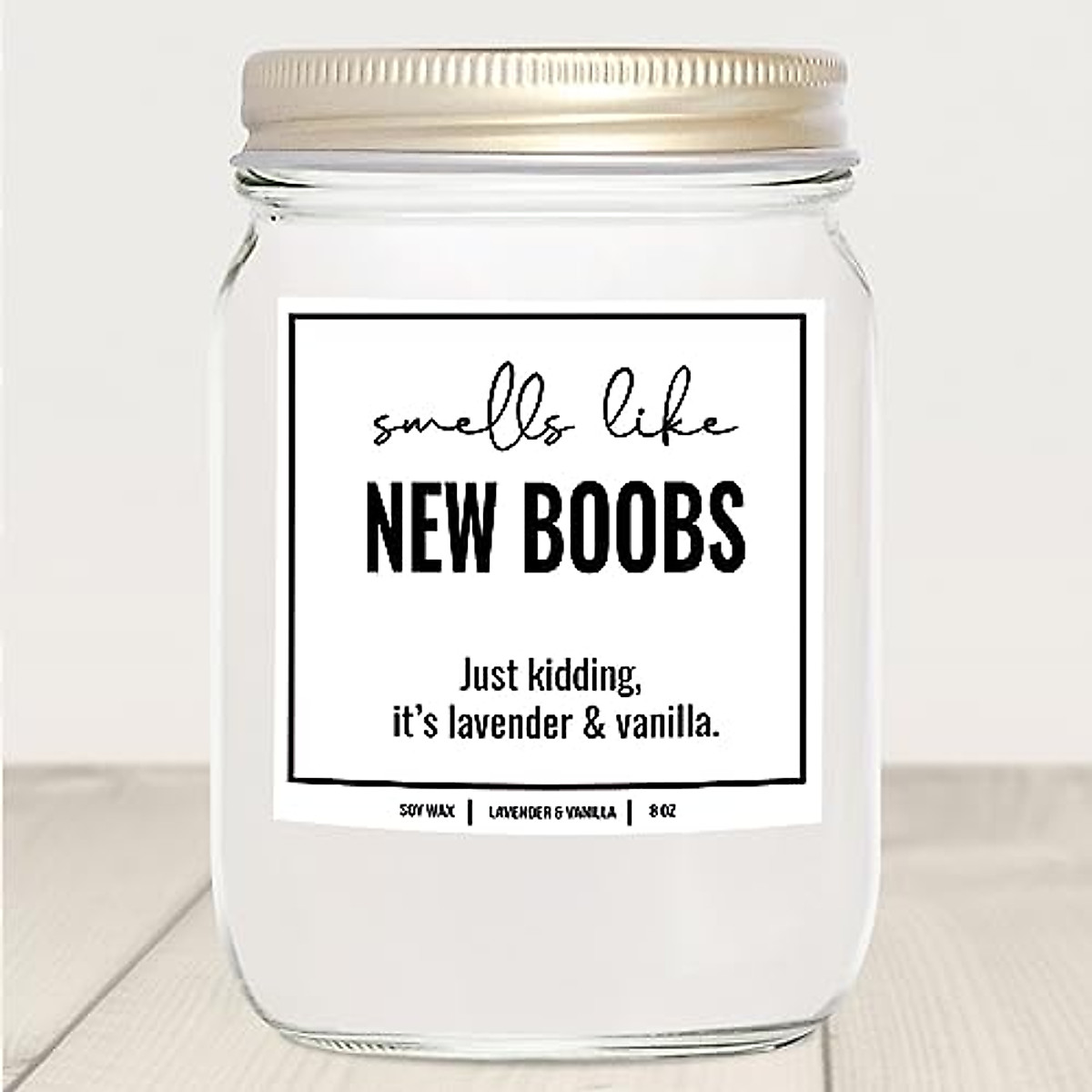 YouNique Designs Smells Like New Boobs All Natural Vegan Soy Candle 8oz - Breast Reduction, Augmentation, Mastectomy, Cancer Survivor, and After Breast Surgery Gifts for Women (Lavender & Vanilla)