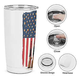 America Flag with Assorted Rifles Gun 20 OZ Stainless Steel Tumbler Travel Car Coffee Mug with Straw Lid Cleaning Brush Coffee Tumbler Mug for Women Men