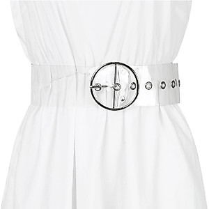 Allegra K Womens Grommet Clear Wide Waist Belts for Dresses Transparent Belts Pin Buckle 75-95cm/29.53-37.40" Silver Round Buckle