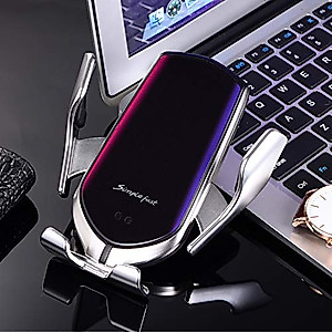 Car Phone Mount, Cell Phone Holder for Car, Wireless USB C Car Charger, Dashboard Cup Phone Holder, Automatic Clamping Fast Charger Compatible with iPhone Xs Max XR X 8（Silver）