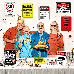 WERNNSAI 80th Birthday Decorations - 9 PCs 80s Old Zone Party Decorations, Funny Yard Banner for Grandma Grandpa, Table Centerpieces Door Wall Windows Signs Photo Booth Props for Men Women, Happy Bday Decor