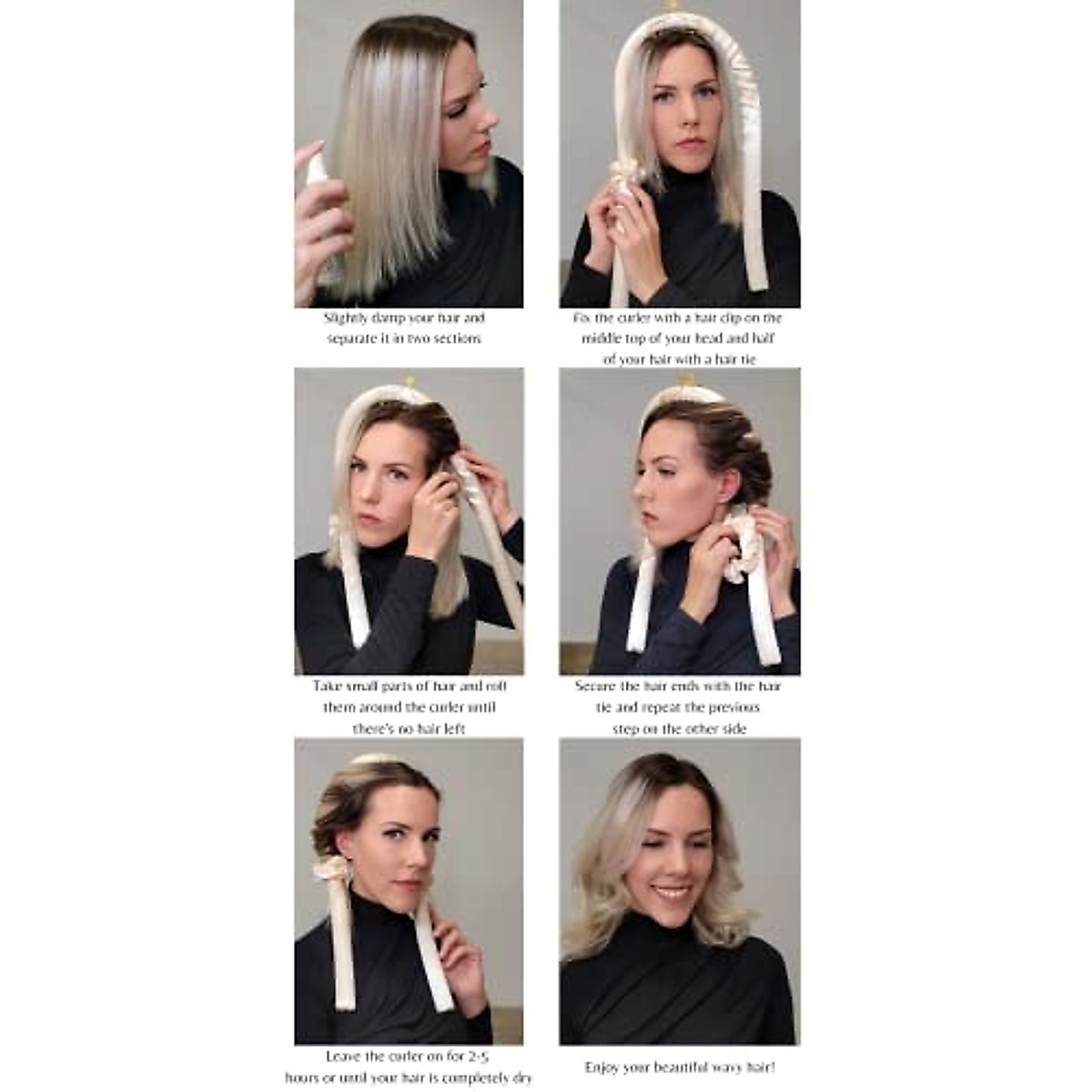 NUXARO TikTok Satin Heatless Hair Curler Headband for Long and Medium Hair Will Create Beautiful Curls the Set Includes a Curling Rod Wave with 2 Hair Ties and 1 Claw Clip (Blue)