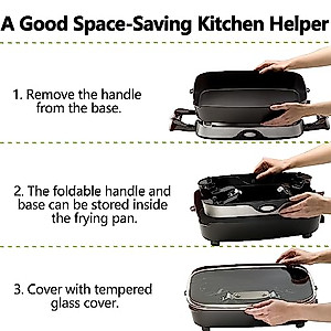 Electric Skillets Nonstick with Lids - 16-inch Electric Frying Pan with Cool Touch Handles, for Frying, Sauteing, Simmering and Braising, Dishwasher Safe