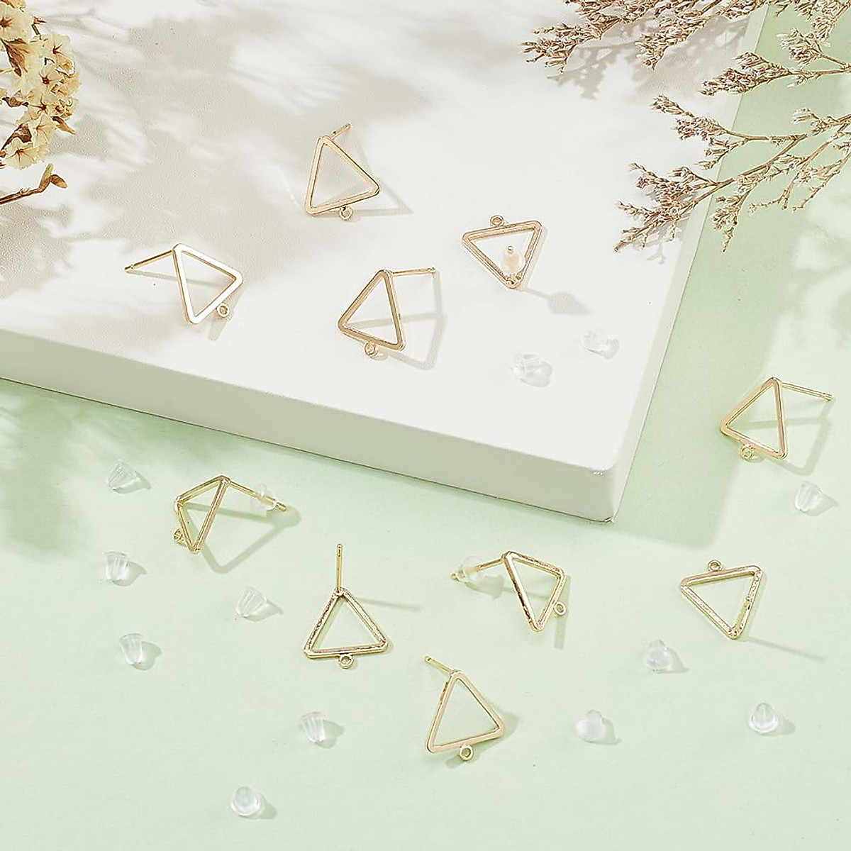 BENECREAT 10Pcs 18K Real Gold Plated Triangle Shape Earring Studs Posts with Hole for Wedding, Anniversaries Festival Gifts and Favors - 10.6x10.6mm