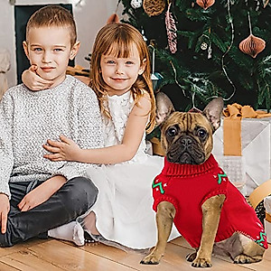 HUMLANJ Christmas Dog Turtleneck Sweater Winter Reindeer Snowflake Sweater with Leash Hole Puppy Knitwear Pullover Holiday Sweaters for Small Medium Large Dogs