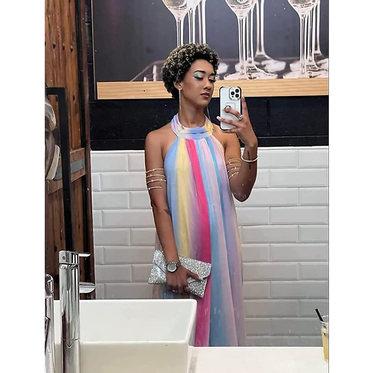 Jojomina Multilayer Rhinestone Spiral Arm Cuff Bracelets for Upper Arm 2 Pcs, Crystal Silver Prom Bridal Bangle Bracelet for Party Bride Wedding