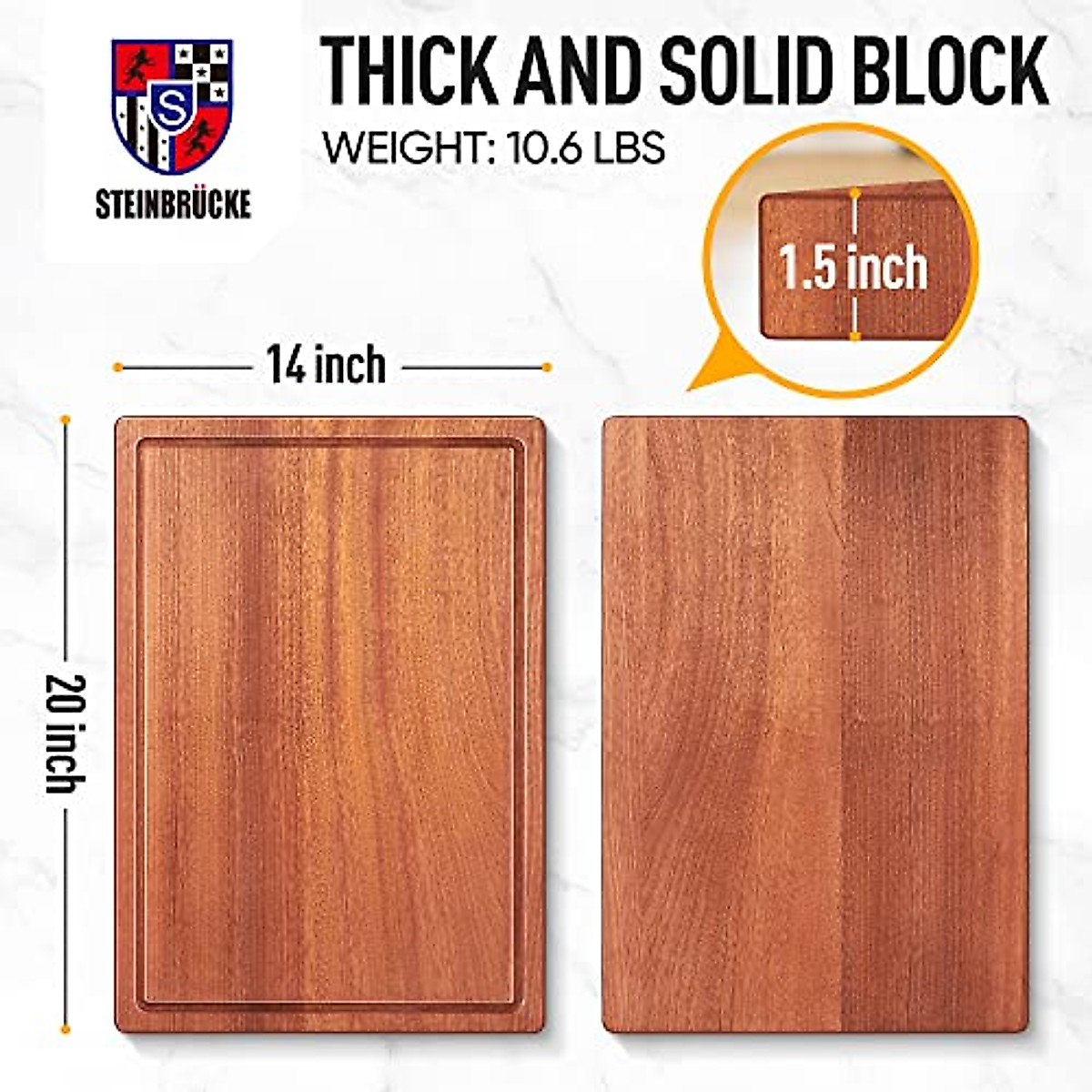 GOEHNER's Extra Large Sapele Wood Cutting Board - Edge Grain Butcher Block Ebony Meat Cutting Board with Juice Groove for Kitchen (20 x 14 x 1.5 inches | Extra Solid)