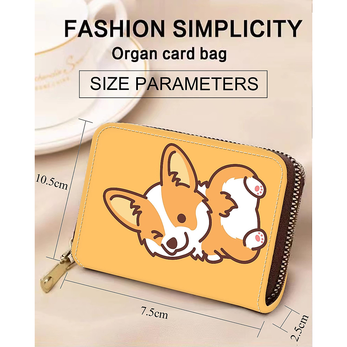 COYEUX Credit Card Wallet, Zipper Credit Card Holder For Mens And Womens, Compact Size RFID Blocking For Travelling (Cute Corgi)