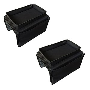 RNCOZE 2PCS Sofa Armrest Organizer with 5 Pockets, Hanging Couch TV Remote Storage Organizer with Cup Holder Tray, Sofa Slipcover Organizer Sofa Couch Armchair Caddy Holder (Black)