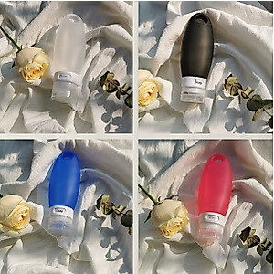 SANTREST Gym Refillable Bottles Leak Proof Camping Travel Containers with Shower Lanyard,3.3oz TSA Approved Squeezable Silicone Travel Tube Set for Gym Shampoo Lotion Soap