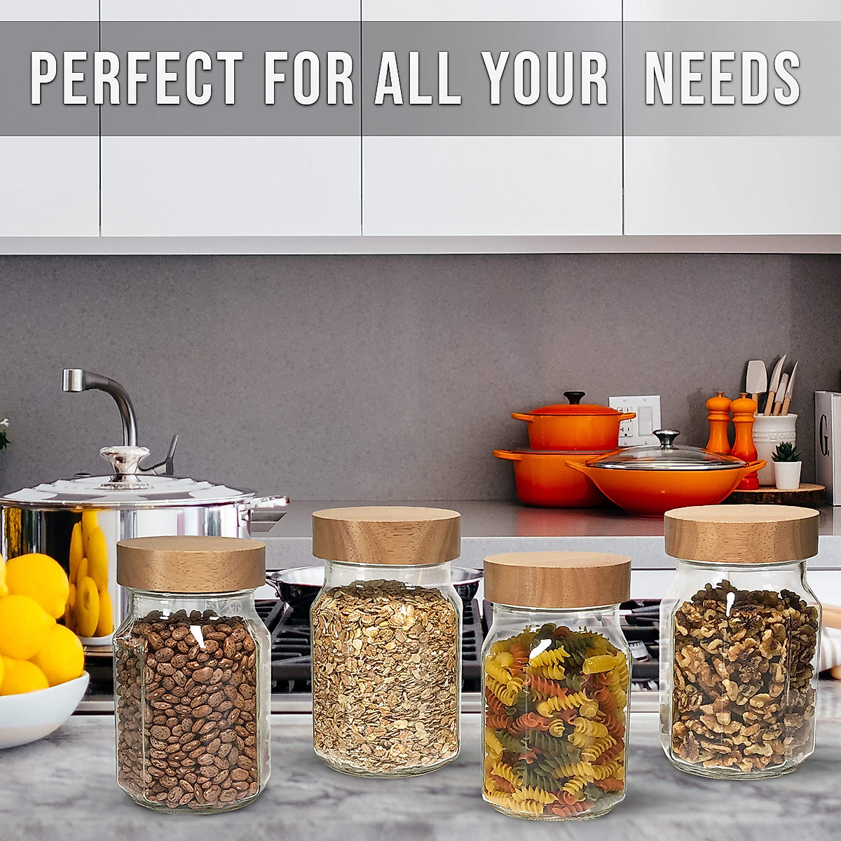 Wooden Mason Jar Lids - 4 Mason Jar Lids Regular Mouth (Rubberwood) - Custom Molded Screw Top Mason Jar Lid Set Compatible Storage Lids for Kerr and Ball Jar Lids by Kitchen Charisma