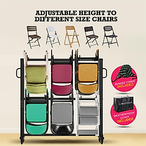 Folding Chair Rack - Folding Chair Cart | Folding Chair Storage Rack on Wheels - Foldable Chair Holder and Table - Heavy Duty Chair Dolly | Mobile Trolley with 84 Chairs Capacity & Outdoor Cover