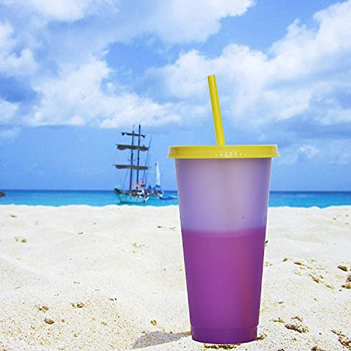 Alohastarttg 5pcs 24oz Color Changing cups Reusable Plastic Drinking cup tumbler with lid and straw Stadium cup Can be used for Summer parties and Gift cups, set of5