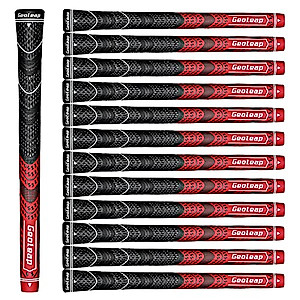 Geoleap Golf Grips Set of 13- Cord Rubber Compound Material, Hybrid Golf Club Grips, All Weather Performance.(Red, Standard)