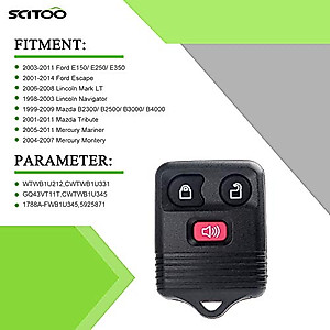 SCITOO Key Fob Keyless Entry Remote fit Ford Expedition Explorer F150 F250 F350 CWTWB1U331 2X New Black 3 Buttons
