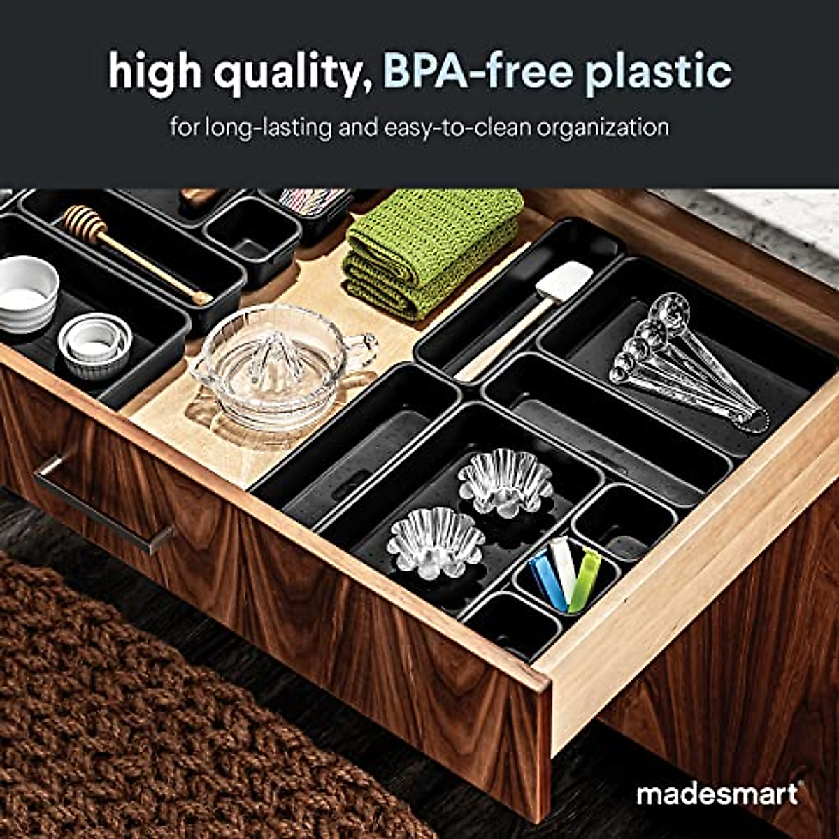 madesmart Interlocking Pack-Carbon Collection Organizer, 8-Piece Bin, PremiumCarbon
