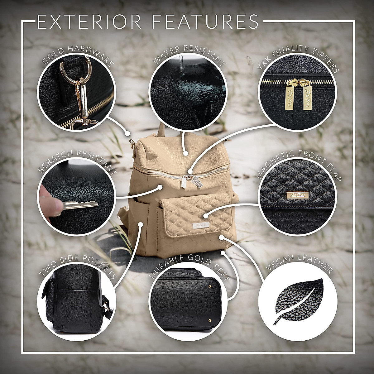 Petit Monaco Diaper Bag Backpack by Luli Bebe - Designer Modern Vegan Leather Diaper Bag Backpack with Gender Neutral Design, Cute Mini Diaper Bag Backpack (Latte Brown)