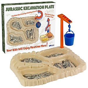 Funwares T-Rex Excavation Plate Engaging Kids' Dinnerware Set: Durable, 4-Section Divided Plate, Ideal for Picky Eaters, Educational Mealtime, Easy Cleaning, Gift for Toddlers