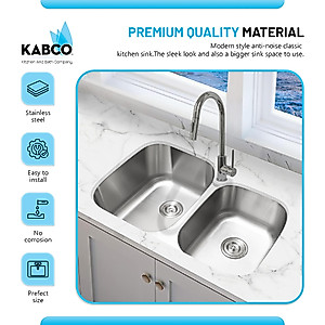 KABCO 32 Inch Stainless Steel 60/40 Double Unequal Bowl Classic Kitchen Sink Only, Extra Thick 16 Gauge Undermount Rust Resistant, Sound and Heatproof Sink
