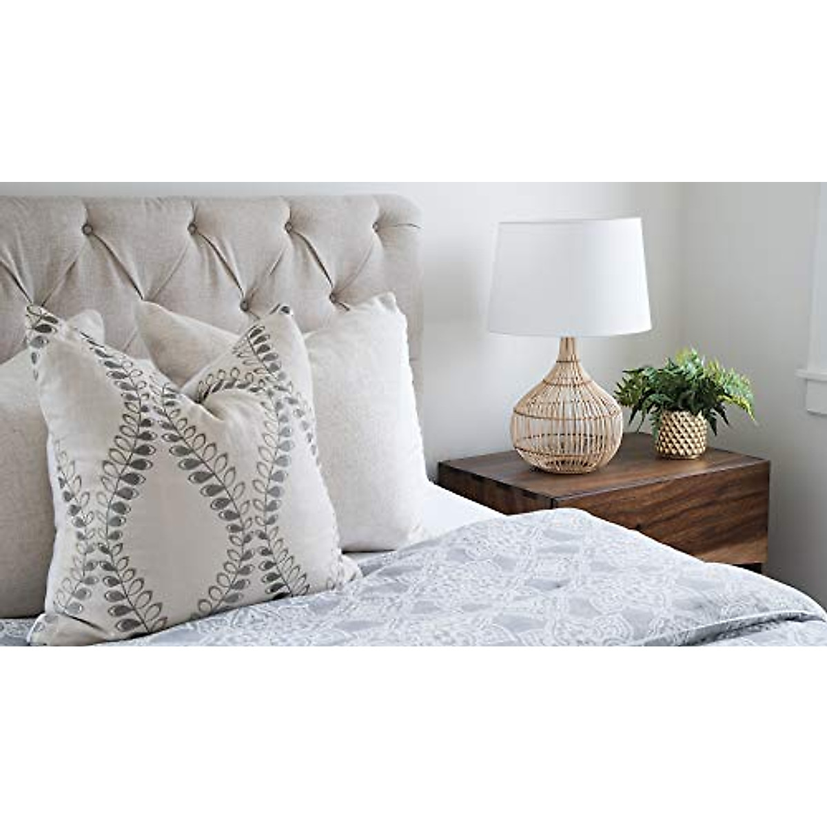 Kouboo Luhu Cane Rib Bulb Table Lamp, Natural with White Shade