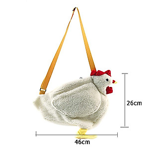 QQBOB Women Crossbody Bag Cartoon Chicken Pattern Large Capacity, Cute Casual Shoulder Bags Fleece Zipper Soft Plush Handbags, Gifts for Friends Daughter Girlfriend White