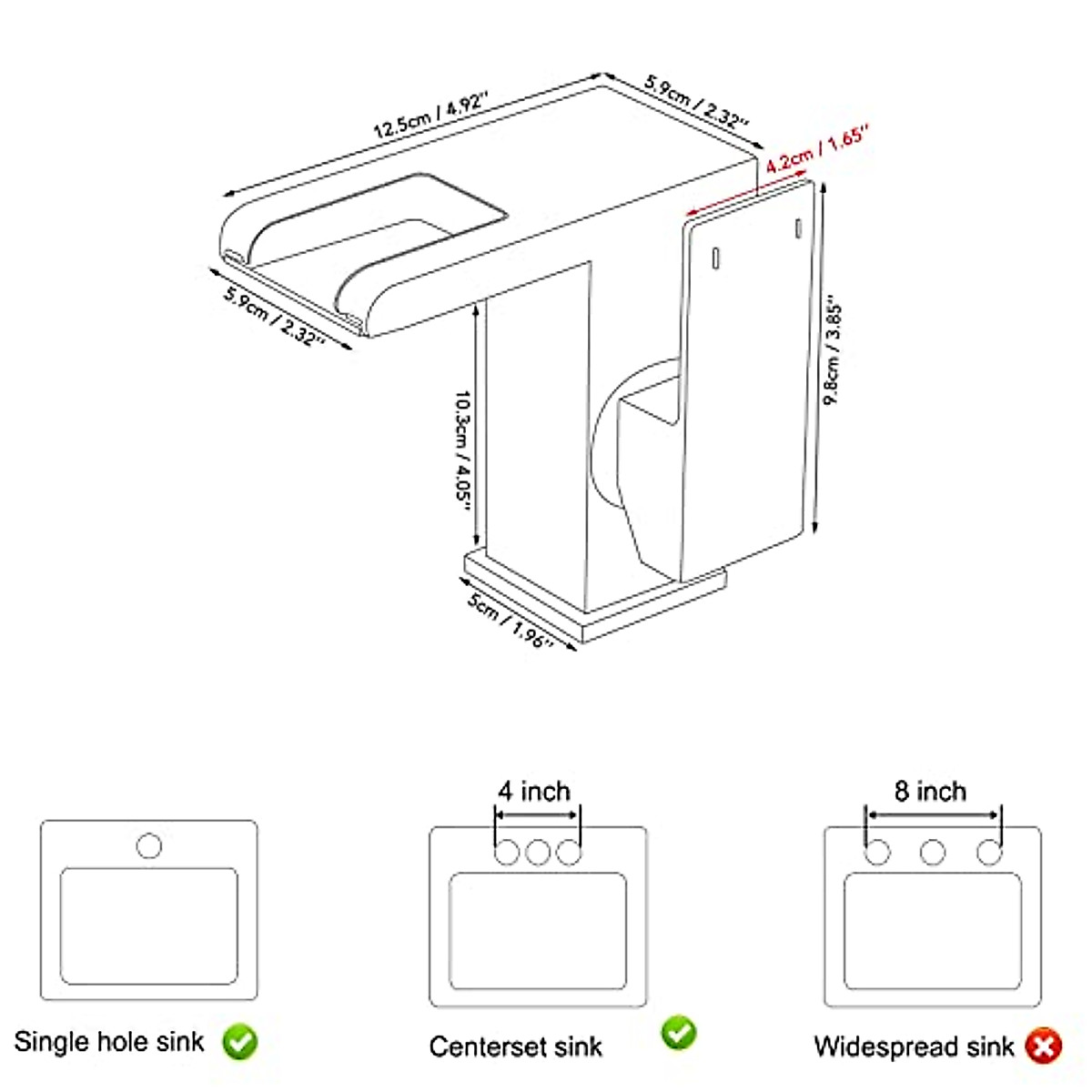 BESy LED Stainless Steel Waterfall Black Bathroom Faucet, Single Hole Bathroom Sink Faucet, 3 Colors Light Changing Single Handle Vanity Faucets with Supply Lines, Rv One Hole Faucet, Matte Black