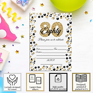 Confetti Polka Dot 80th Birthday Party Invitations, 20 5x7 Fill In Cards with Twenty White Envelopes by AmandaCreation