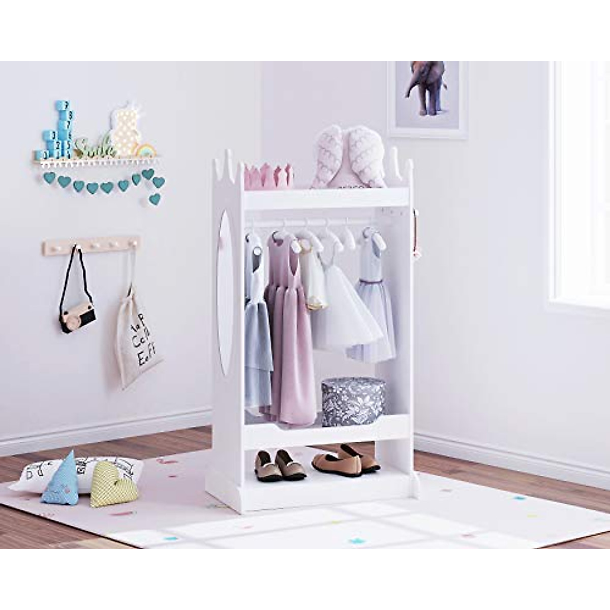 UTEX Kid’s See and Store Dress-up Center, Costume Closet for Kids, Open Hanging Armoire Closet,Pretend Storage Closet for Kids,Costume Storage Dresser (White)