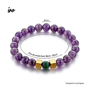 Ino Genuine Healing Gemstone Crystal Beads - 8mm Natural Stress Bracelets - Unisex for Men and Women (M, Amethyst)