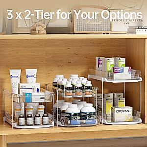 Delamu 2 Sets of 3-Tier Bathroom Under Sink Organizers and Storage, Multi-Purpose Stackable Pantry Organization and Storage, Pull Out Clear Kitchen Bathroom Cabinet Organizer with Movable Dividers