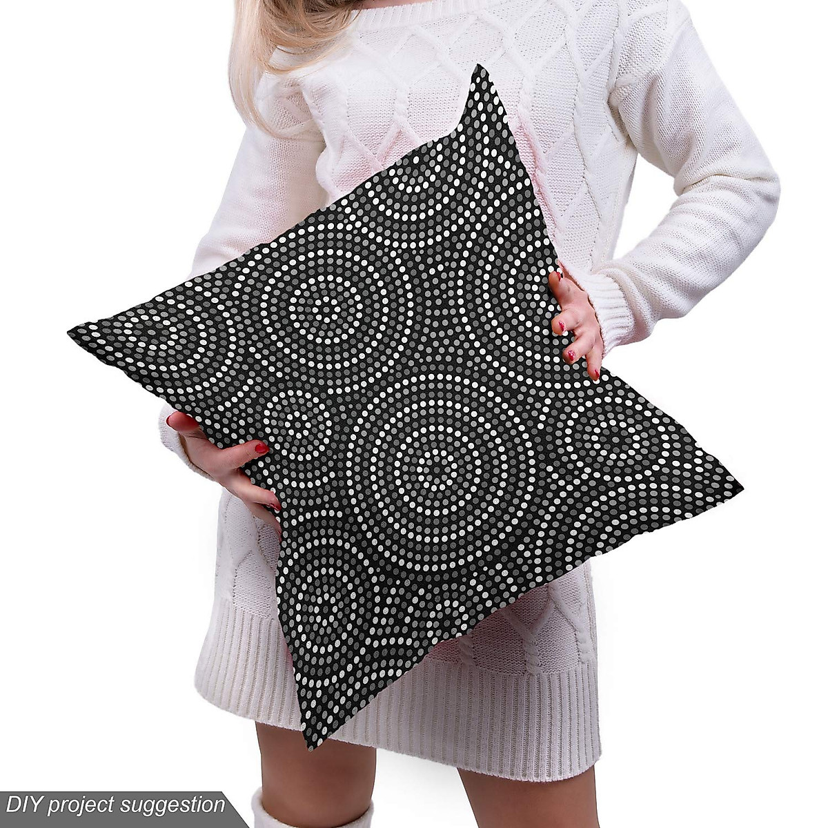 Ambesonne Black and White Fabric by The Yard, Concentric Dotted Circles Inspired from Australian Aborginial Art, Decorative Fabric for Upholstery and Home Accents, 3 Yards, White and Black