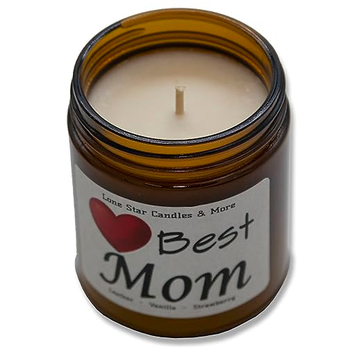 Leather & Lace Best Mom Gift Candle Lone Star Candles & More's Hand Poured 100 Percent Soy Wax Candles, Leather mixed with Creamy Vanilla, USA Made in Texas, Round Amber Glass Jars 9oz Mom