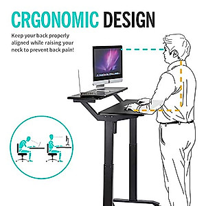 UNICOO Electric Height Adjustable 2-Tier Raising Desk with Wheels, Mobile Standing Desk with Monitor Stand, Ergonomic Adjustable Standing Desk, Electric Standing Game Desk for Home Office