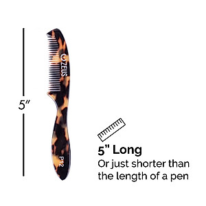ZEUS Large Mustache Comb, 5" x 0.75", Best Handmade Saw-Cut Moustache Comb with Extended Handle (Tortoiseshell) - P12