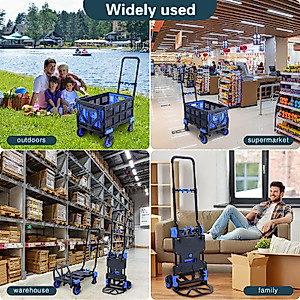 2-in-1Folding Hand Truck with Folding Basket, 330LBS Capacity handtruck,Dolly cart with Retractable Handle,Hand Truck Foldable Dolly with 4 Wheels,Portable Hand cart