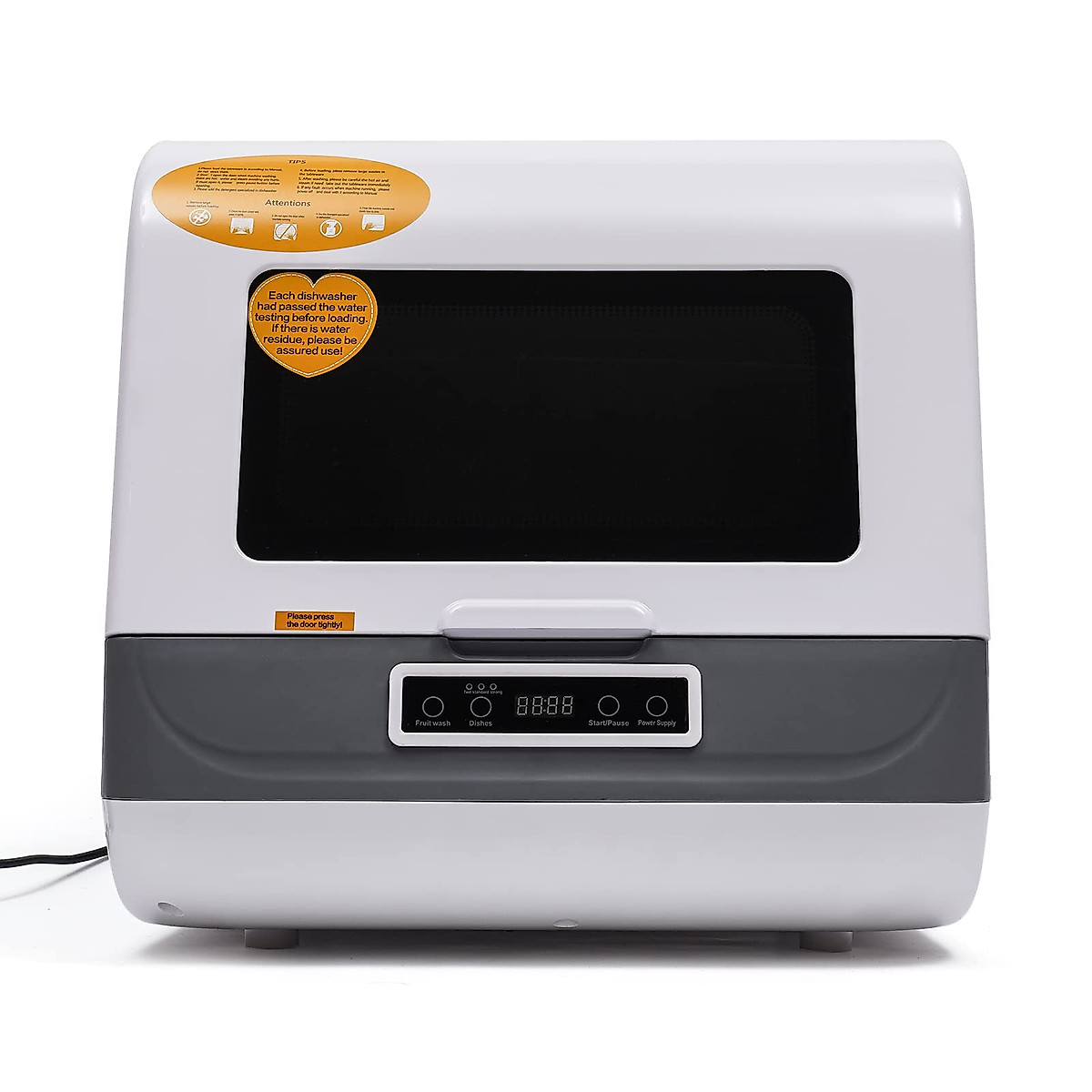 HuaShuani Countertop Dishwasher, Mini Portable Compact Dishwasher, No Installation, with Air Drying Function, Built-in 9L/2.37 Gallon Tank (12-20 Utensils), 4 Wash Programs, 360° Spray Clean, White