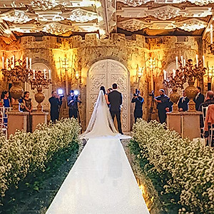 EZLucky Aisle Runner for Wedding Ceremony 3X100ft Includes Pull String, White Wave Scroll Pattern Carpet Runner for Wedding Ceremony, Party, Christmas Decorations, Indoor & Outdoor 40gsm Thickness