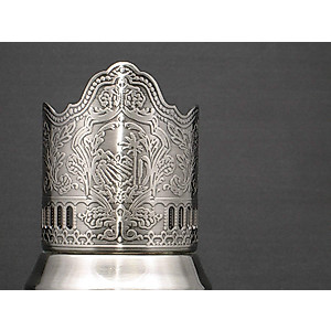 Neman GHOLD Podstakannik for Hot Beverages, Metal Glass Holder w/Handle and Floral Pattern