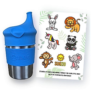 SunZio Sippy Cups for Toddlers and Kids, Stainless Steel Sippy Cup with Straw with Silicone Lids, BPA Free, Plastic Free, Break Proof Easy To Grip Soft Spout Cup for Babies, 10 oz, 4 Pack