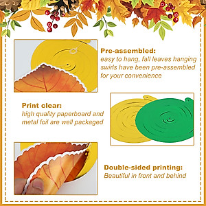 30 Pcs Fall Leaves Hanging Swirls Thanksgiving Maple Leaf Swirls Streamers Thanksgiving Ceiling Hanging Decorations for Fall Themed Harvest Home Classroom Office Party Supplies