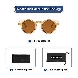 Xpectrum Lightweight Unisex Small Round Sunglasses Hippie Circular Plastic Frame Retro Lennon Style Boho Glasses (Sugar Brown, 47)