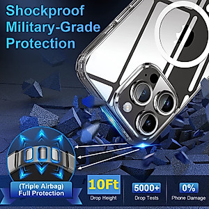 [2023 New] for iPhone 14 Pro Case with MagSafe, [Strong Magnet] [10FT Military Grade Protection] [Non-Yellowing] Magnetic Clear Slim Thin Cover for Apple 14 Pro Phone Case 6.1in (Clear-Mag Safe)