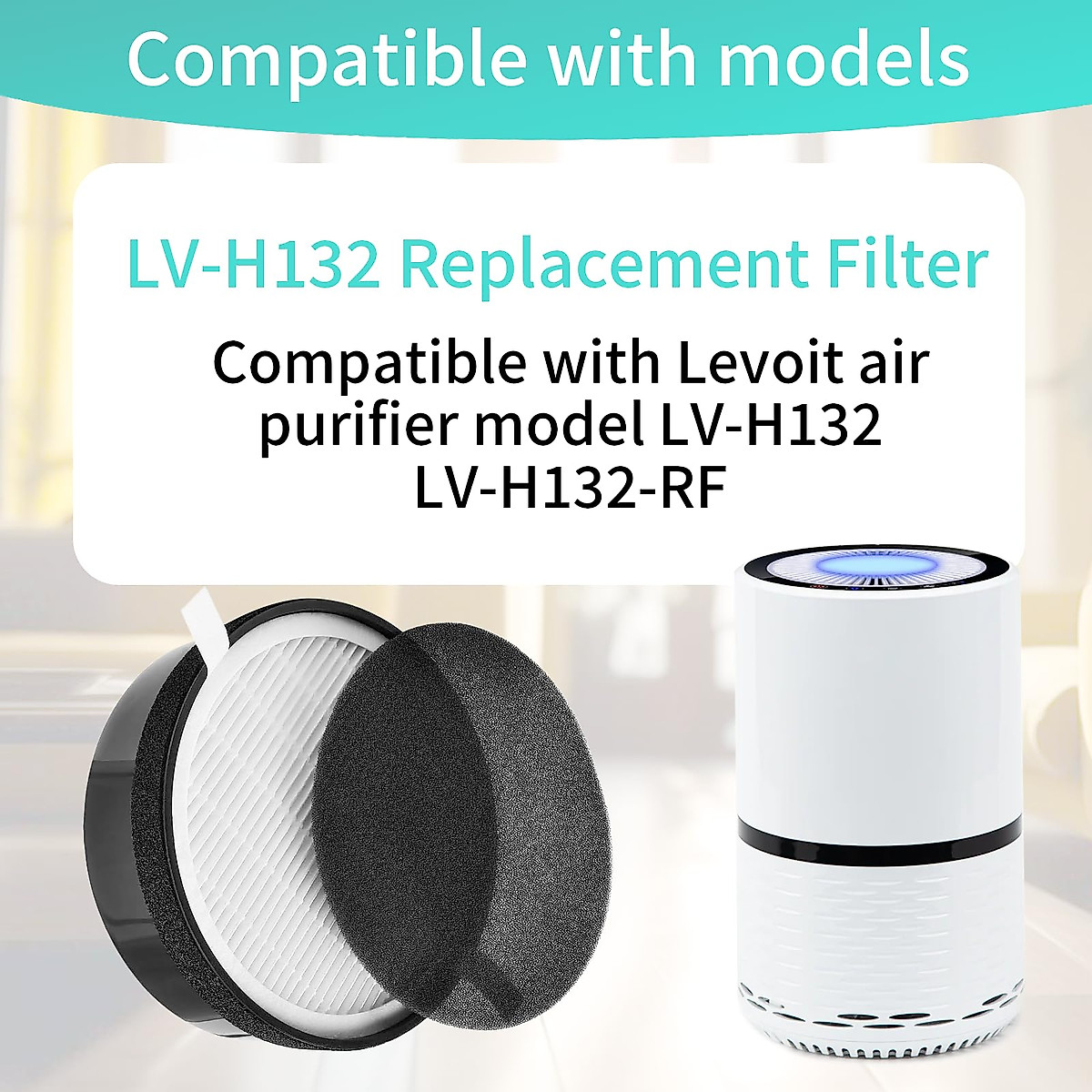 LV-H132 Replacement Filter Compatible for LEVOIT LV-H132 Air Filter, 3-in-1 H13 True HEPA and Activated Carbon Filter,Part LV-H132-RF,2 Pack